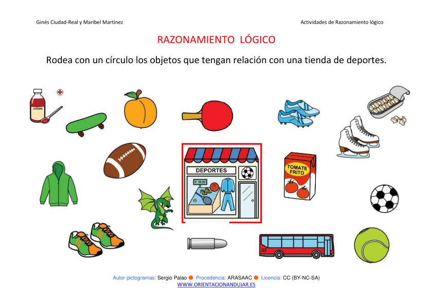 RAZONAMIENTO LÓGICO categorizar y agrupar TIENDA DE DEPORTES COLOR ...