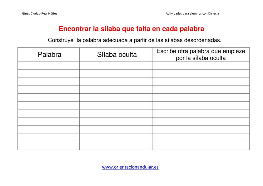 Encontrar la silaba que falta en cada palabra (4) - Orientación Andújar ...