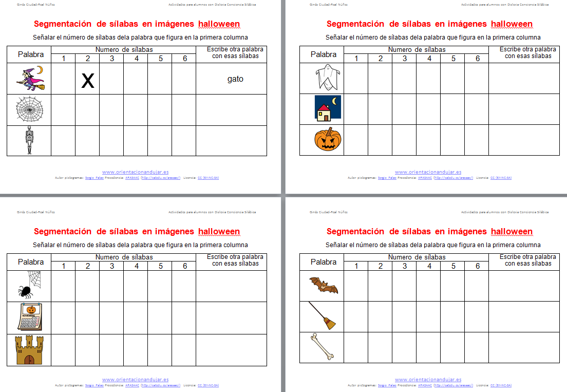Actividades dislexia Segmentación de palabras halloween