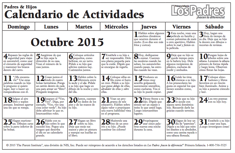 Calendario con actividades Octubre para hacer con nuestros hijos e ...