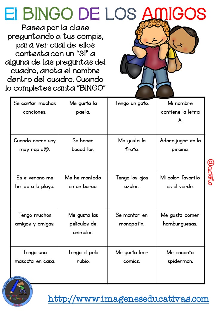 Actividad Para Los Primeros Días De Clase El Bingo De Los Amigos 2