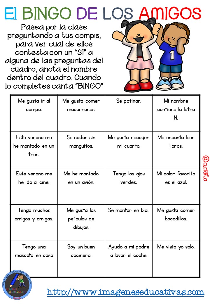 Actividad para los primeros días de clase “El BINGO DE LOS AMIGOS” (3) Actividad para los primeros días de clase “El BINGO DE LOS AMIGOS” (3)