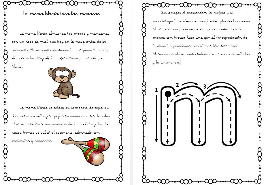 Cuentos con fonemas la letra "m" La mona María toca las maracas ...