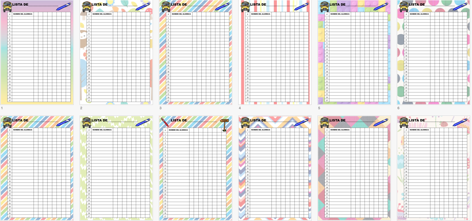Plantilla de listas de alumnos/as variadas para clase a todo color ...