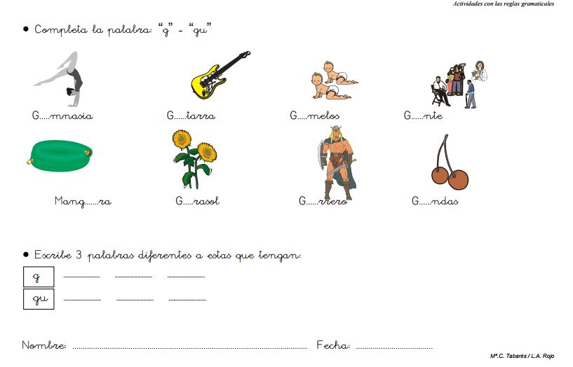 Ortografía g-gu-gü Programa de refuerzo de lectoescritura Actividades ...