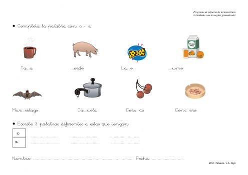 Ortografía c-z Programa de refuerzo de lectoescritura Actividades con ...