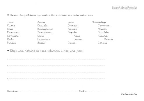 Ortografía c-z Programa de refuerzo de lectoescritura Actividades con ...
