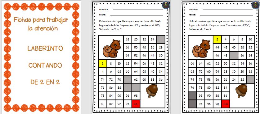 Fichas para trabajar la atención contando de 2 en 2 EDITABLE ...