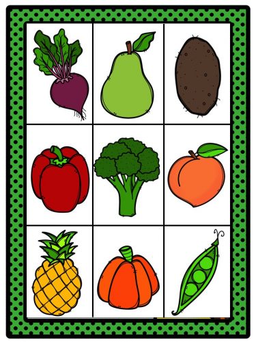 CARTAS DE LOTERÍA para trabajar frutas y verduras -Orientacion Andujar