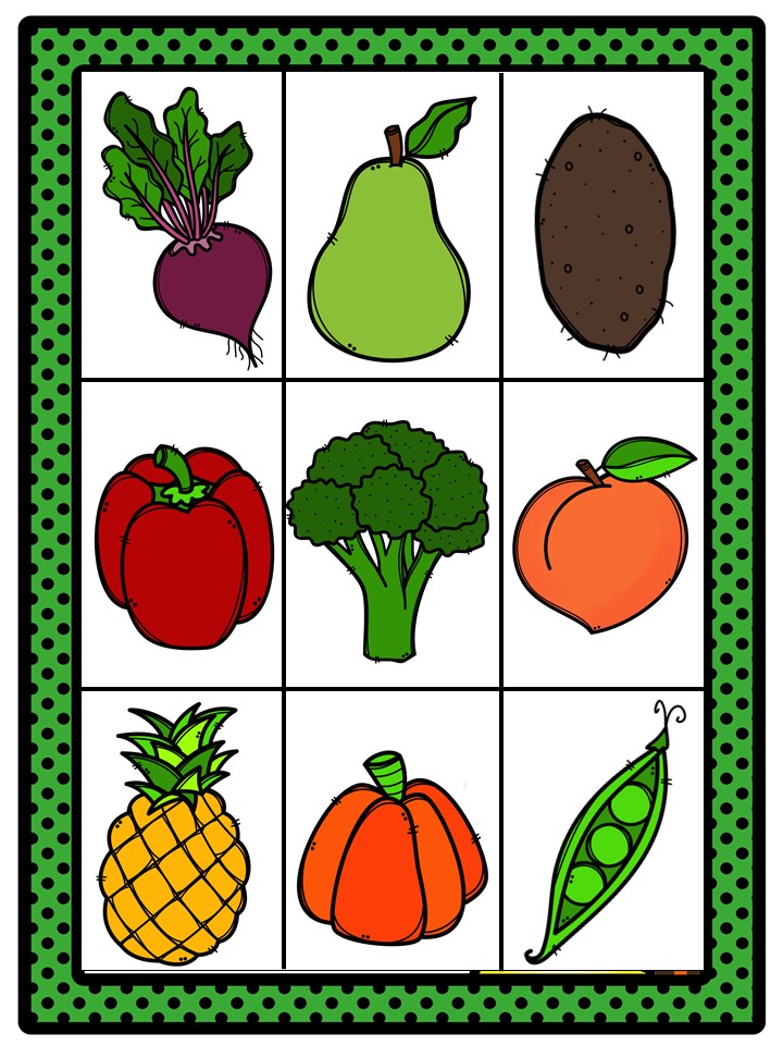 CARTAS DE LOTERÍA para trabajar frutas y verduras -Orientacion Andujar