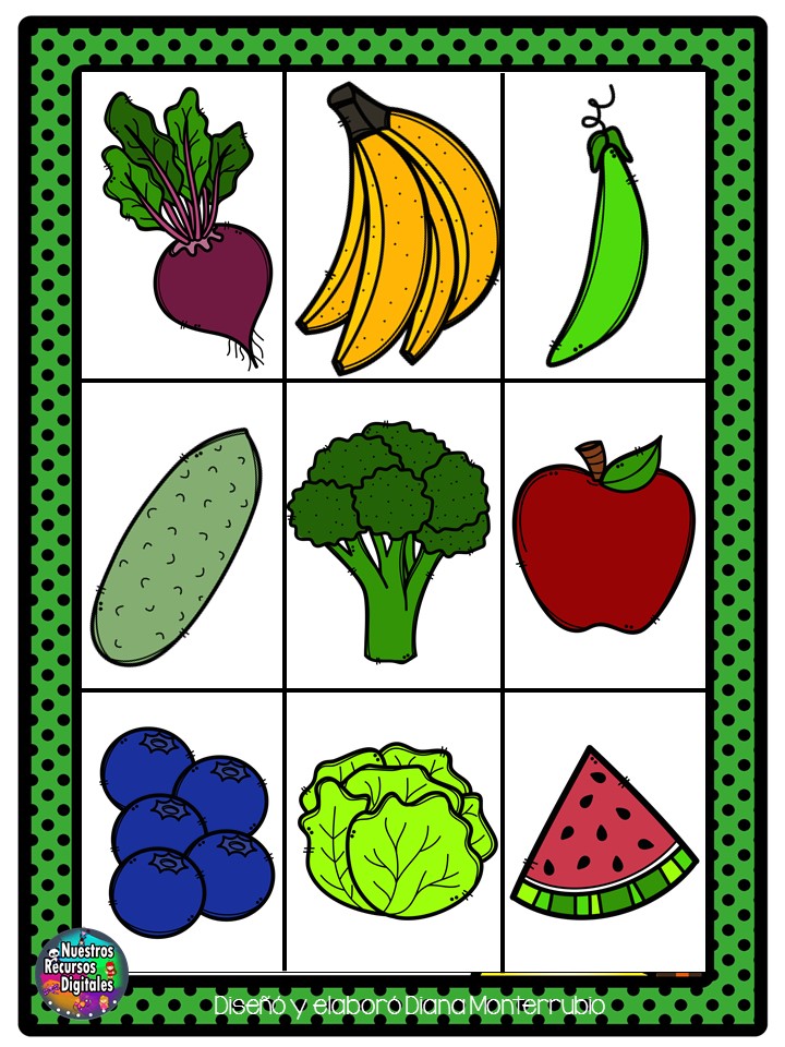 CARTAS DE LOTERÍA para trabajar frutas y verduras (17) - Orientación ...