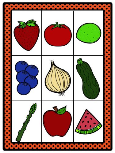 CARTAS DE LOTERÍA para trabajar frutas y verduras -Orientacion Andujar
