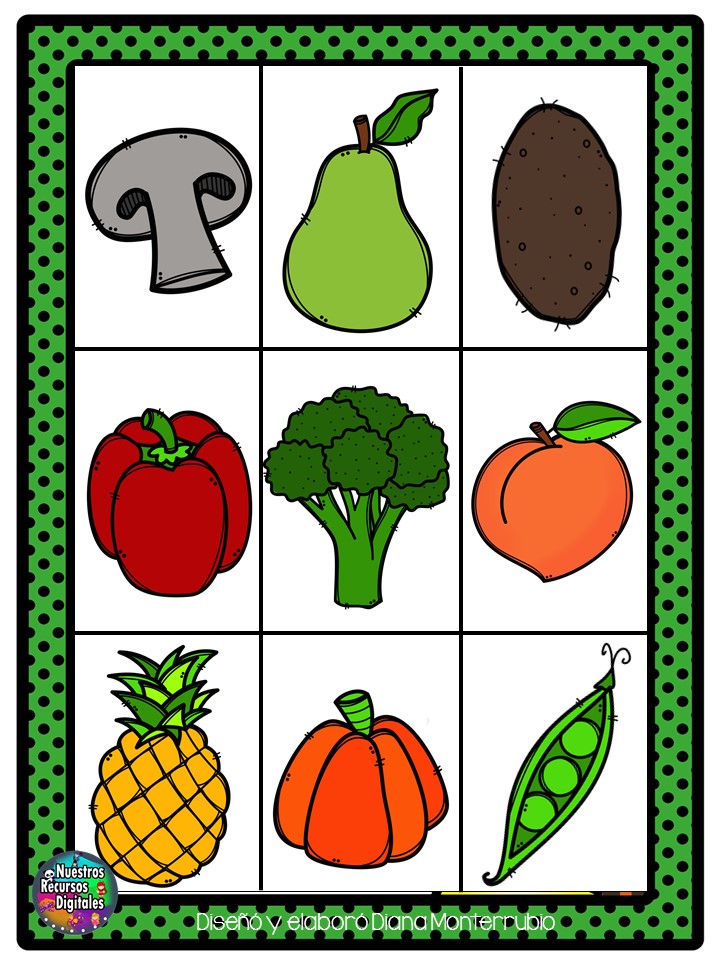 CARTAS DE LOTERÍA para trabajar frutas y verduras (7) - Orientación ...