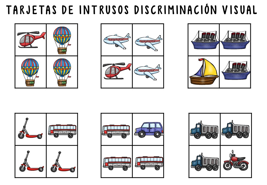 TARJETAS DE INTRUSOS DISCRIMINACIÓN VISUAL MEDIOS DE TRANSPORTE (2 ...
