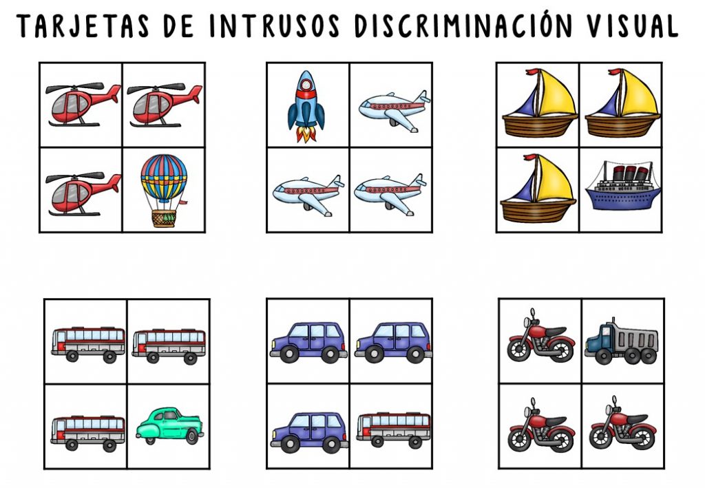 TARJETAS DE INTRUSOS DISCRIMINACIÓN VISUAL MEDIOS DE TRANSPORTE ...