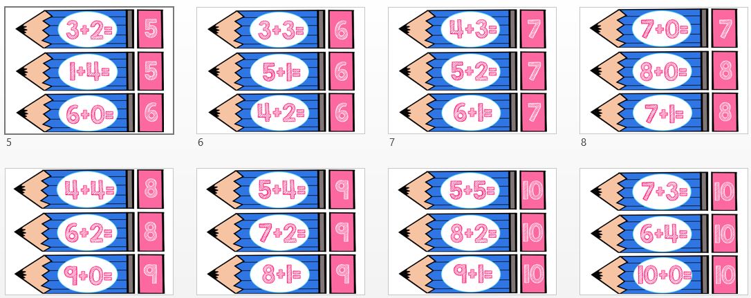 Colección de tarjetas para trabajar sumas sencillas en infantil y ...
