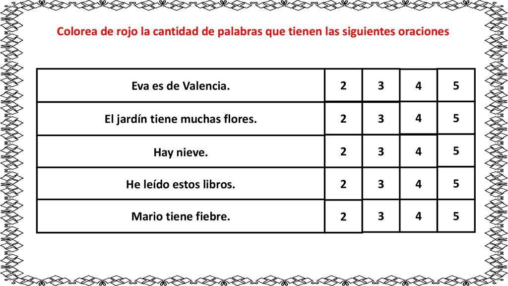 Contamos palabras en oraciones: Actividad Conciencia Léxica ...