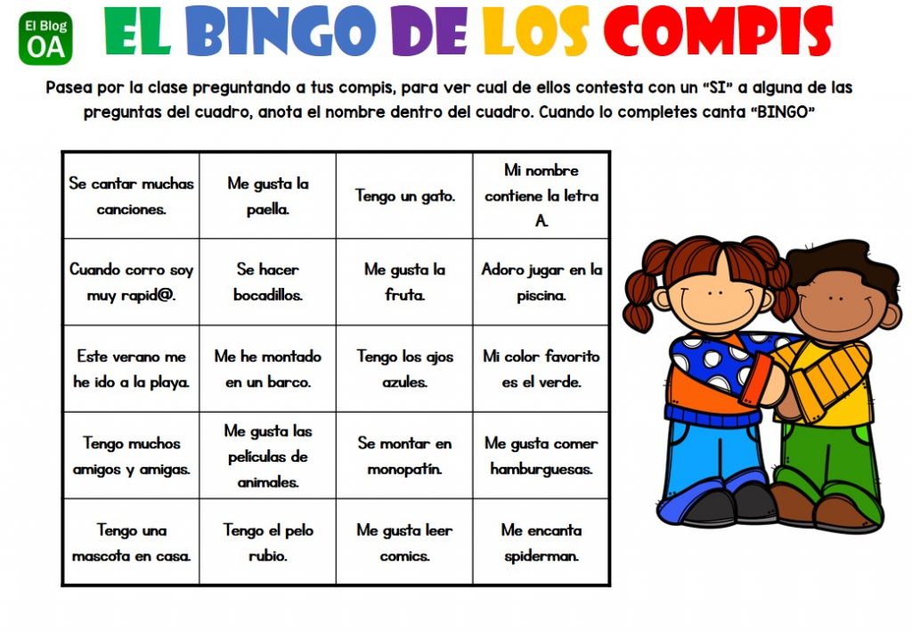 2023-2024 El BINGO DE NUESTROS COMPIS DE CLASE Actividad inicial para ...