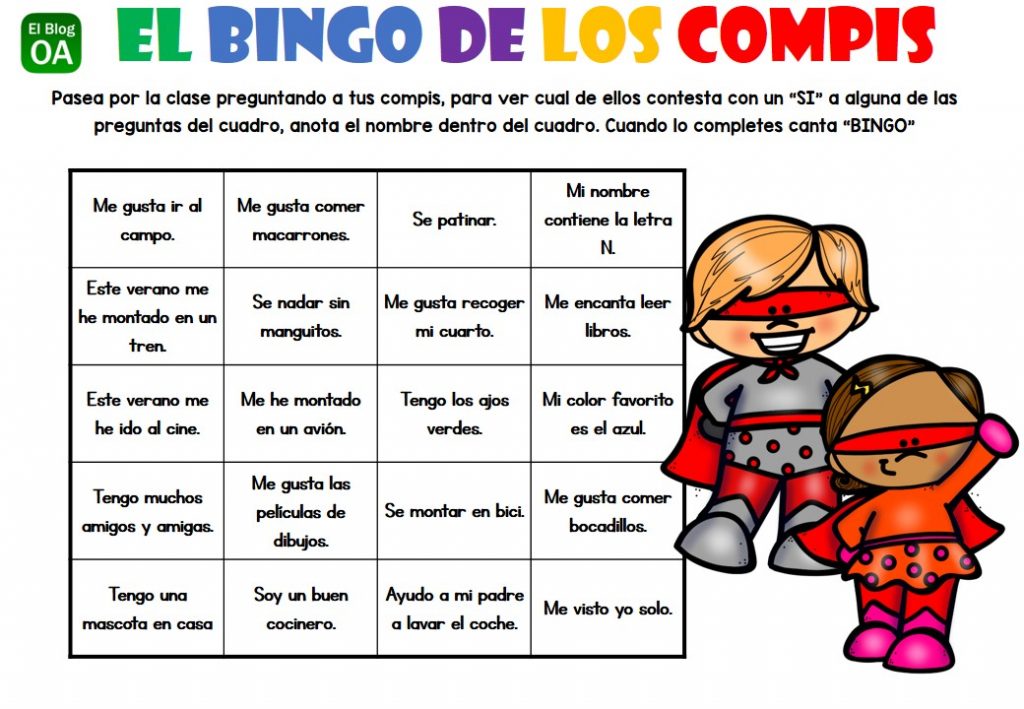 El BINGO DE NUESTROS COMPIS DE CLASE Actividad inicial para los ...