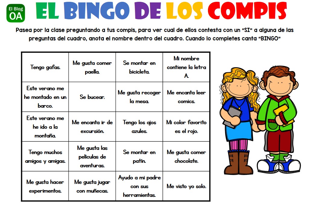 El BINGO DE NUESTROS COMPIS DE CLASE Actividad inicial para los ...