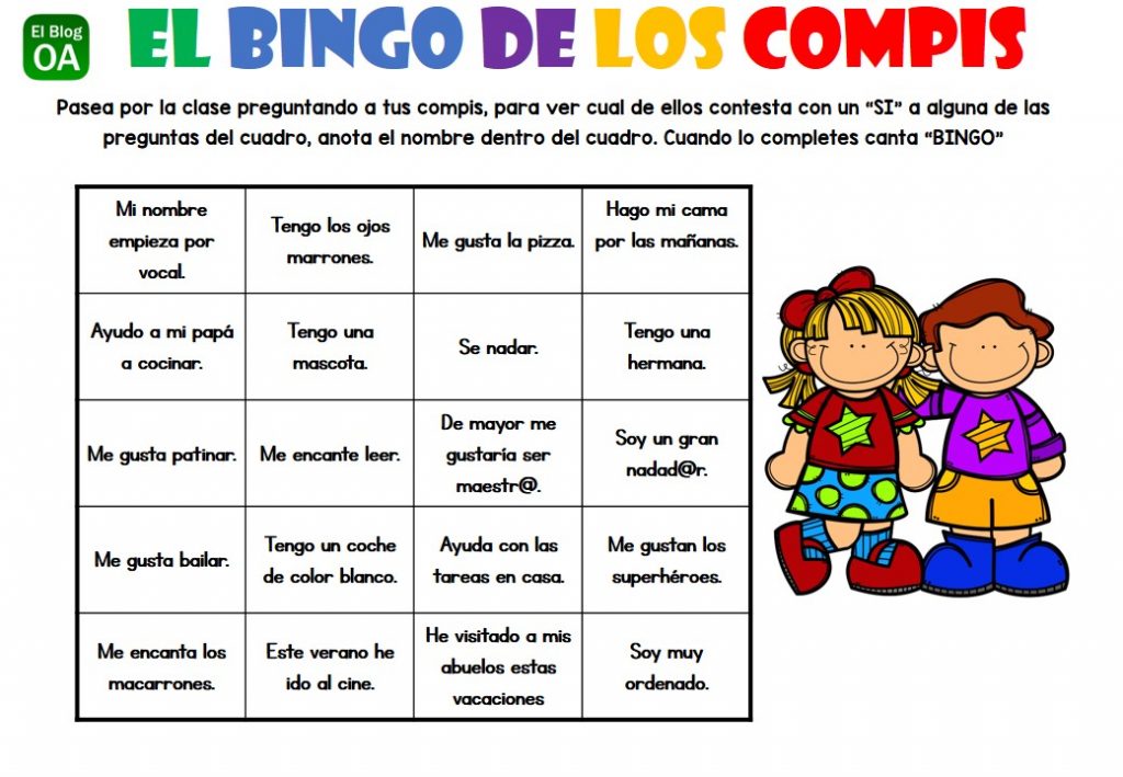2023-2024 El BINGO DE NUESTROS COMPIS DE CLASE Actividad inicial para ...