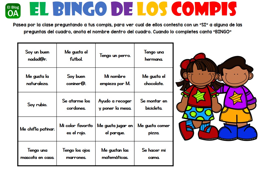 El BINGO DE NUESTROS COMPIS DE CLASE Actividad inicial para los ...