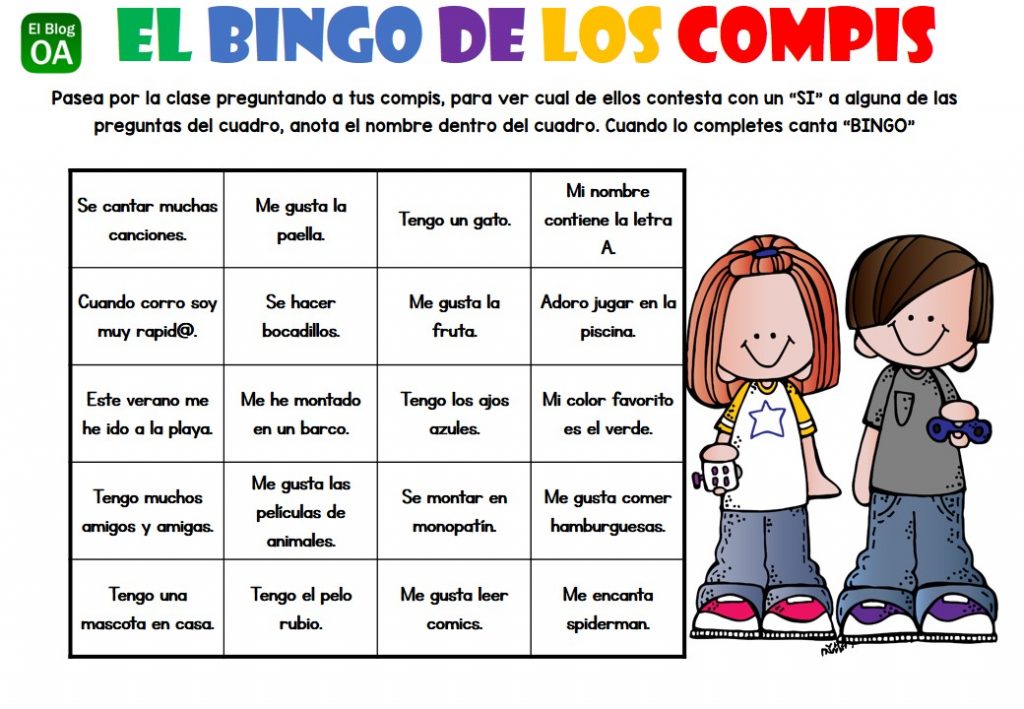 2023-2024 El BINGO DE NUESTROS COMPIS DE CLASE Actividad inicial para ...