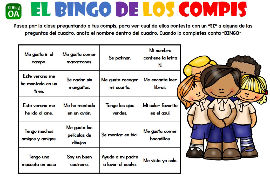 El BINGO DE NUESTROS COMPIS DE CLASE Actividad inicial para los ...