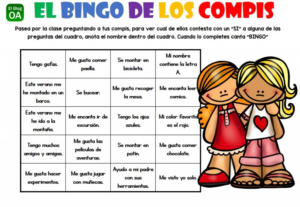 El BINGO DE NUESTROS COMPIS DE CLASE Actividad inicial para los ...