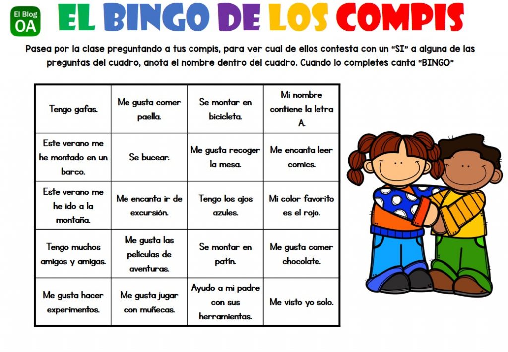 2023-2024 El BINGO DE NUESTROS COMPIS DE CLASE Actividad inicial para ...