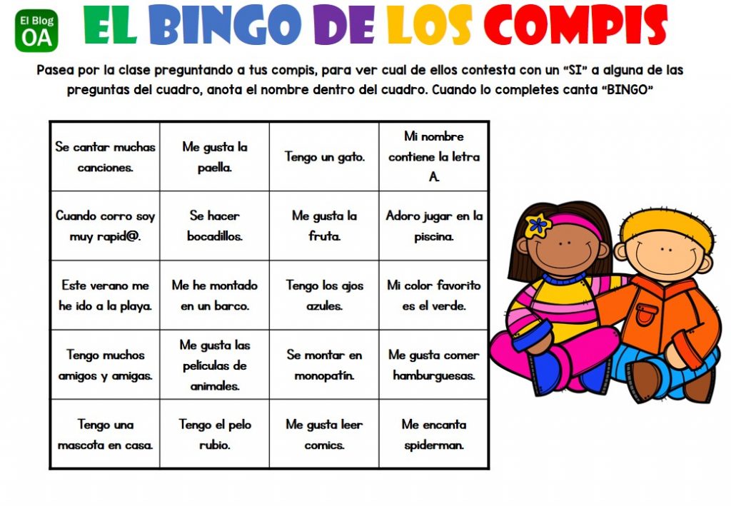 2023-2024 El BINGO DE NUESTROS COMPIS DE CLASE Actividad inicial para ...