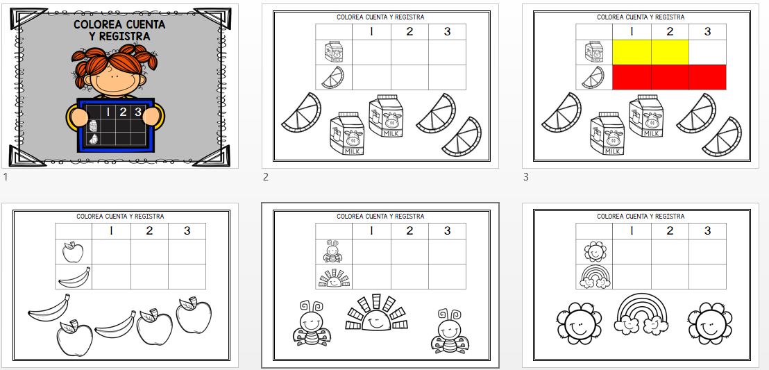 COLOREA CUENTA REGISTRA 1-2-3 INFANTIL CONTEO DESTACADA COLOREA CUENTA REGISTRA 1-2-3 INFANTIL CONTEO DESTACADA