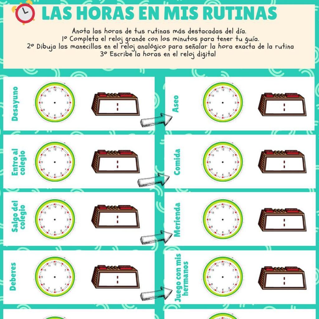 Manipulativo Las Horas En Mis Rutinas Diarias Ficha De Trabajo
