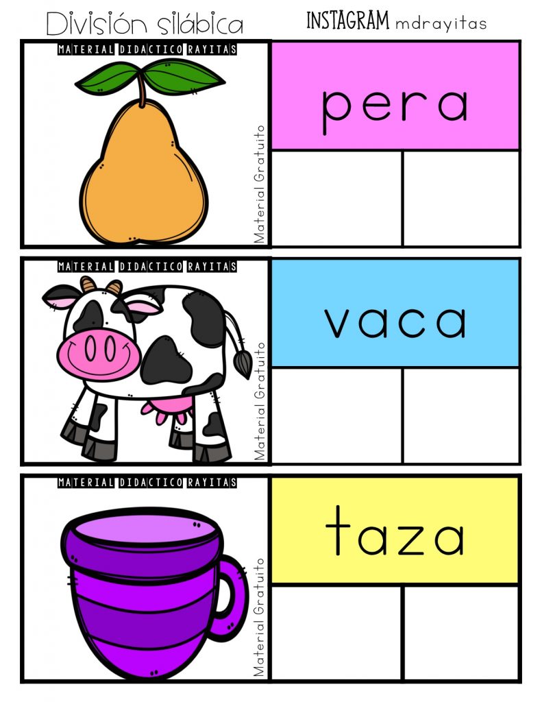 Colección de Tarjetas para trabajar la División Silábica -Orientacion ...