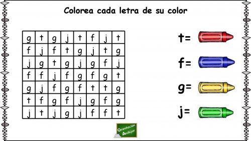 Discriminación visual de letras: Colorea cada letra de su color ...