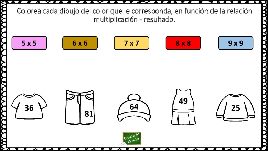 Practicamos las tablas de multiplicar: Colorea cada dibujo del color ...