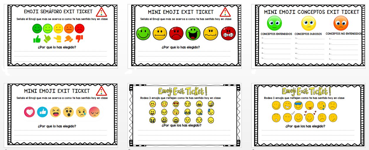 Coleccion de varios modelos de Exit Ticket con Emojis -Orientacion Andujar