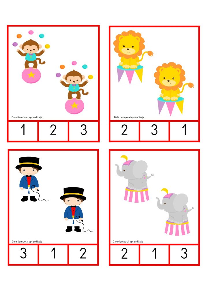 Manipulativo ABN tarjetas de conteo temática el circo -Orientacion Andujar