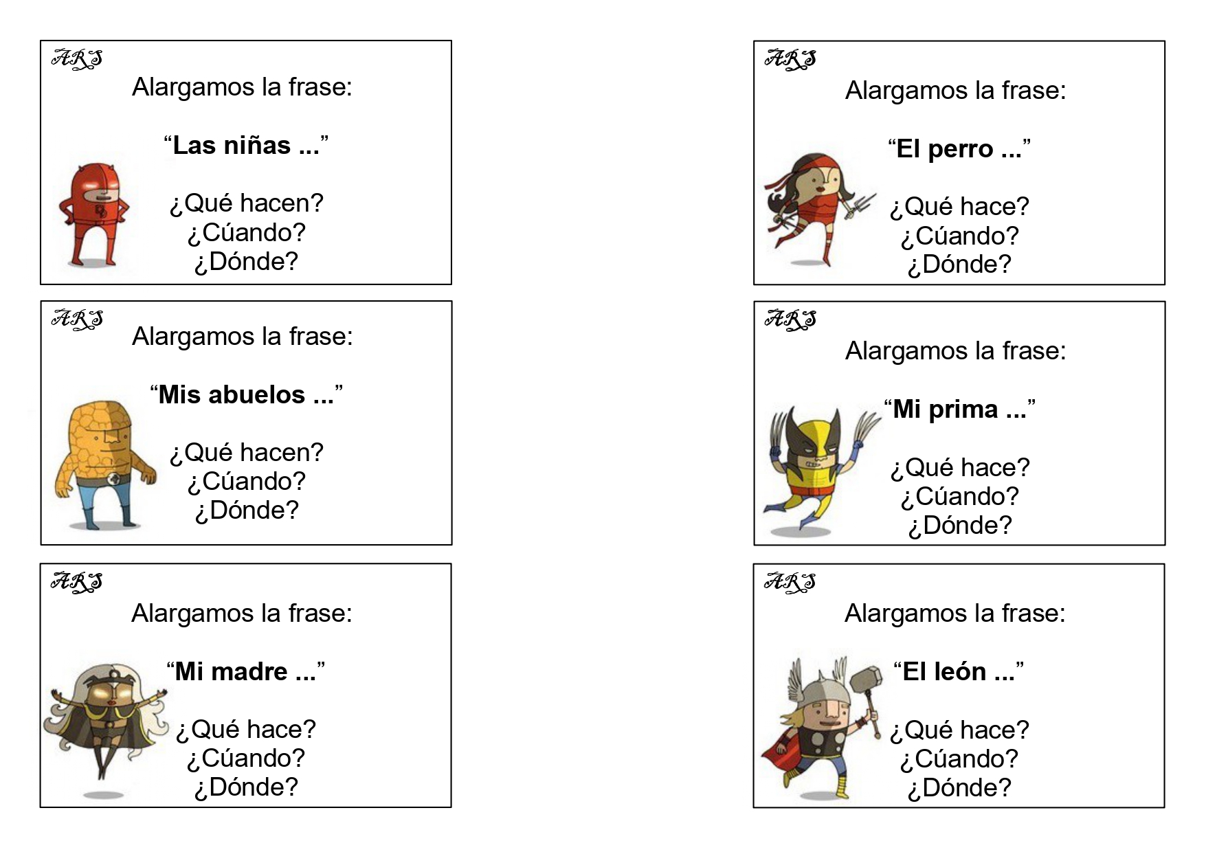 Tarjetas para trabajar el lenguaje: sintaxis y comprensión -Orientacion ...