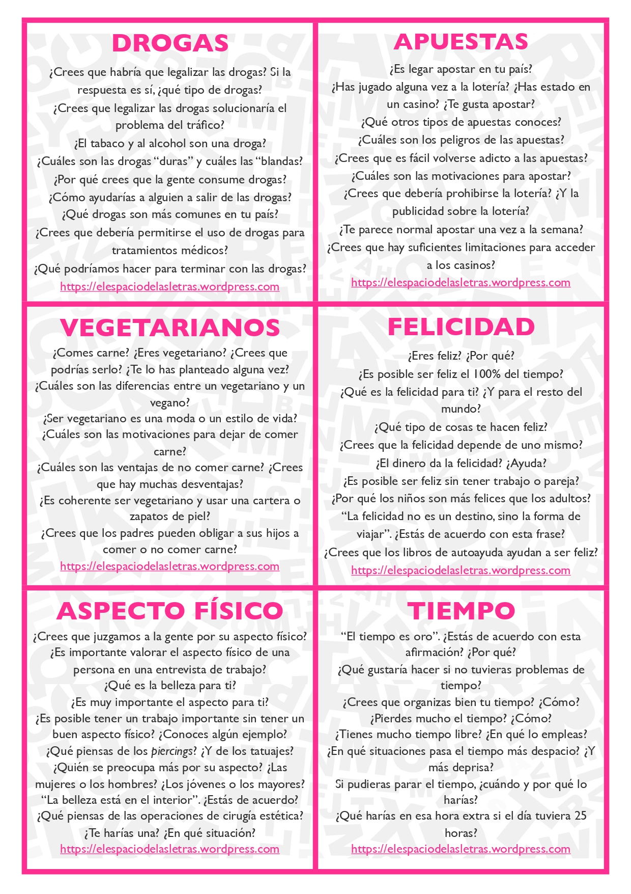 48 tarjetas trabajamos la EXPRESION ORAL -Orientacion Andujar