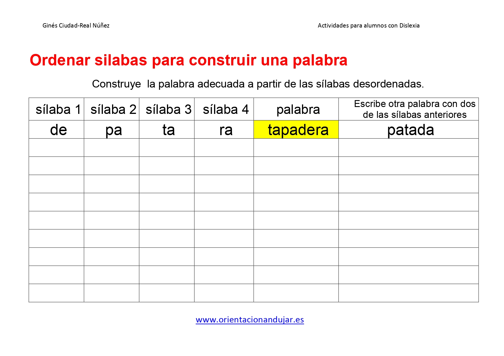 Ordenamos sílabas para construir palabras de 4 sílabas -Orientacion Andujar