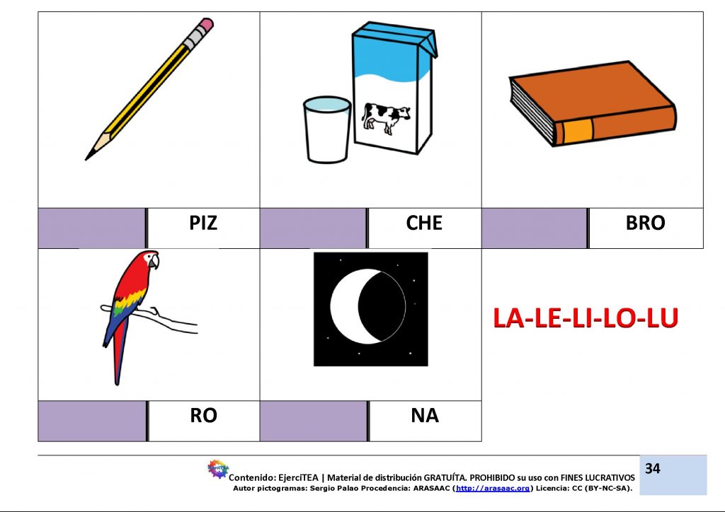 Librito de sílabas "Aprendo a leer" con ayuda de pictogramas, especial ...