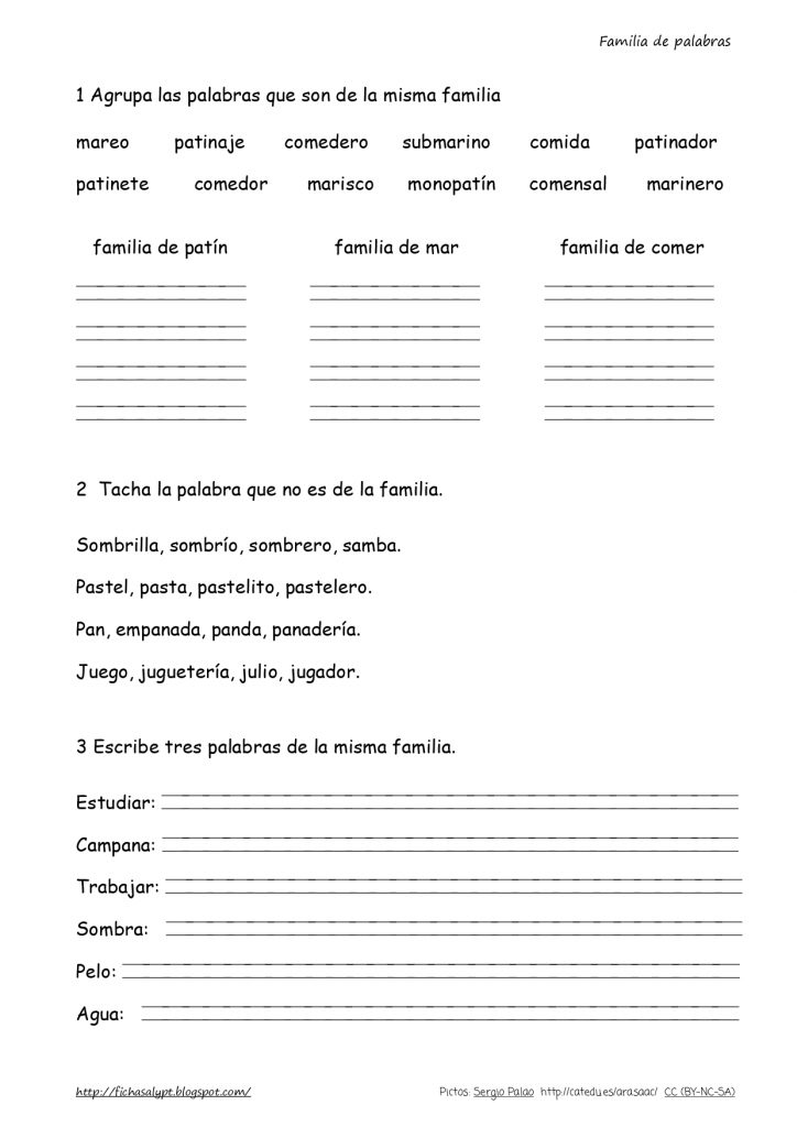 Actividades para trabajar las familias de palabras -Orientacion Andujar