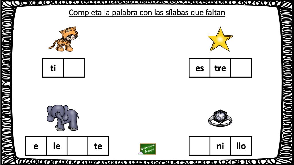 Conciencia Fonológica: Completa la palabra con la sílaba que falta ...