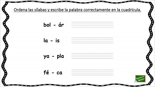 Lectoescritura palabras bisílabas: Ordenas las sílabas y escribe la ...