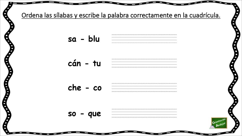 Lectoescritura palabras bisílabas: Ordenas las sílabas y escribe la ...