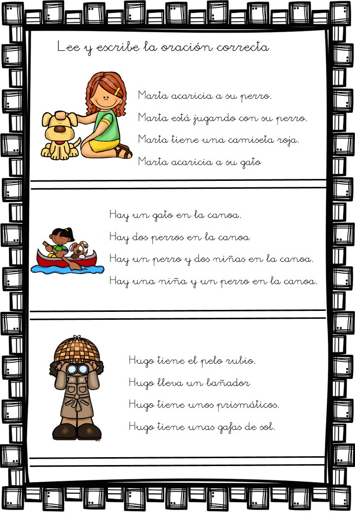 Fichas con dibujos para la Comprensión lectora de oraciones sencillas ...