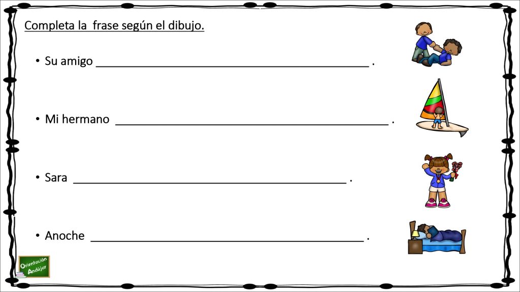Lectoescritura con ayuda de dibujos: Completa la frase. -Orientacion ...