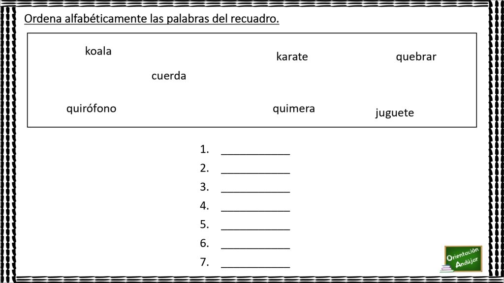 Aprendemos a ordenar palabras alfabéticamente. -Orientacion Andujar