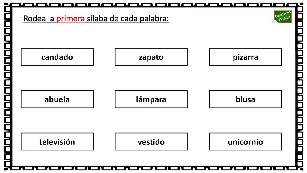 Conciencia silábica: Rodea la primera y la última sílaba de cada ...
